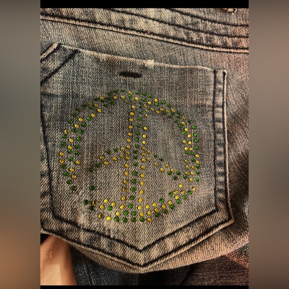 Almost Famous | Jeans | Peace Sign Distressed Flare Jeans Size 9 | Poshmark